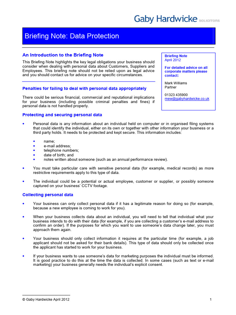 Data Protection and Research Briefing Note Template | PDF | Computer ...