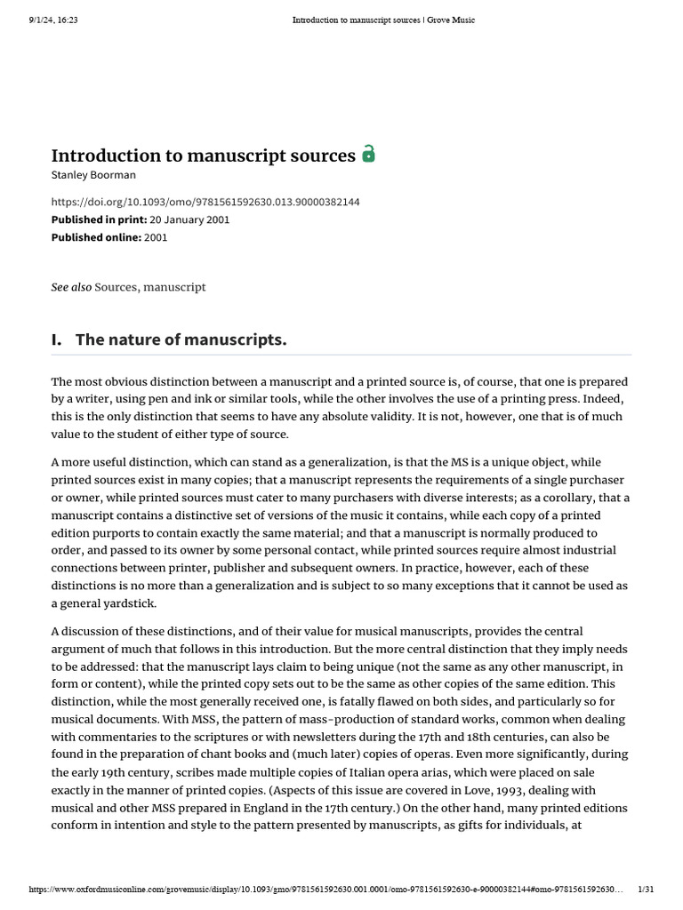 Introduction To Manuscript Sources - Grove Music | PDF | Manuscript ...