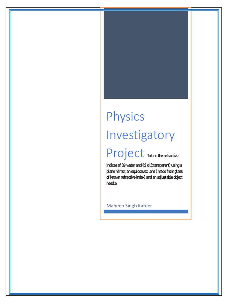 Physics Investigatory Project | Download Free PDF | Optics | Refractive Index