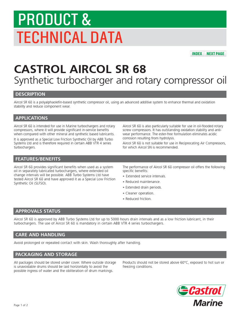 Aircol SR 68 | PDF | Turbocharger | Viscosity