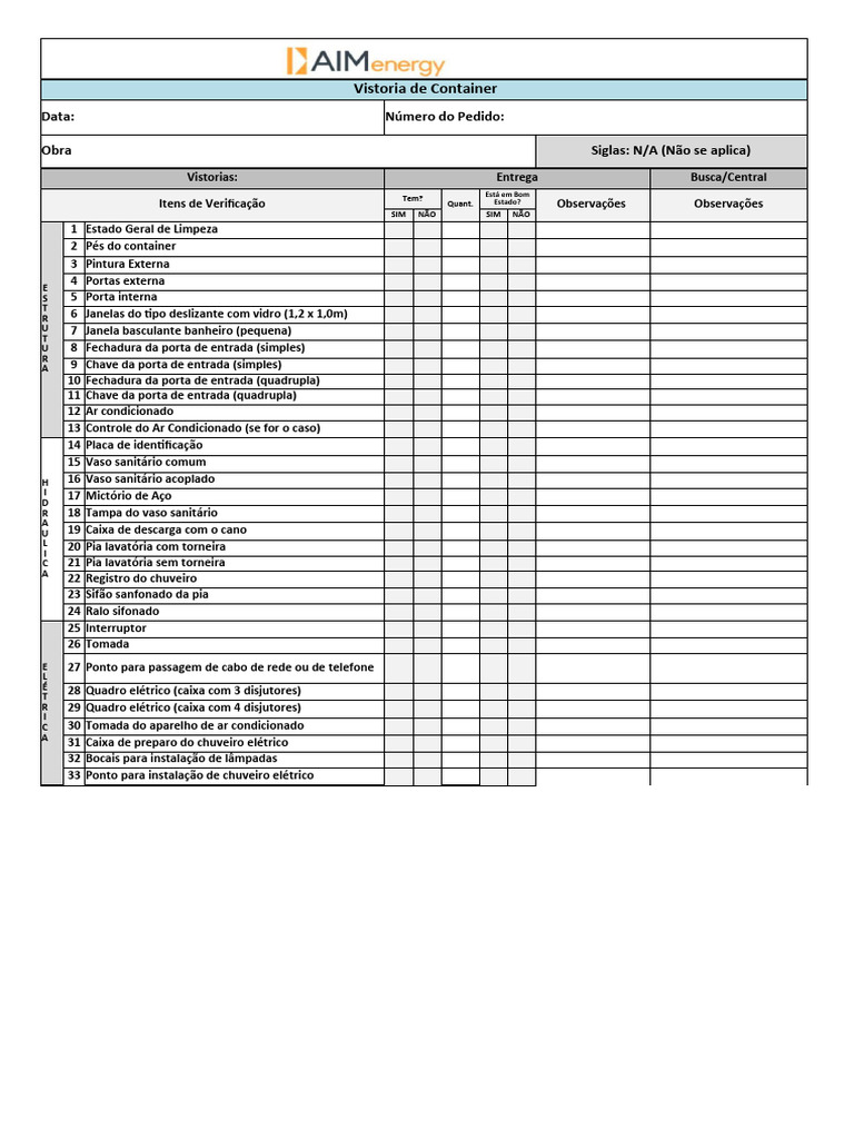 Check List Vistoria Do Container | PDF | Chuveiro | Banheiro