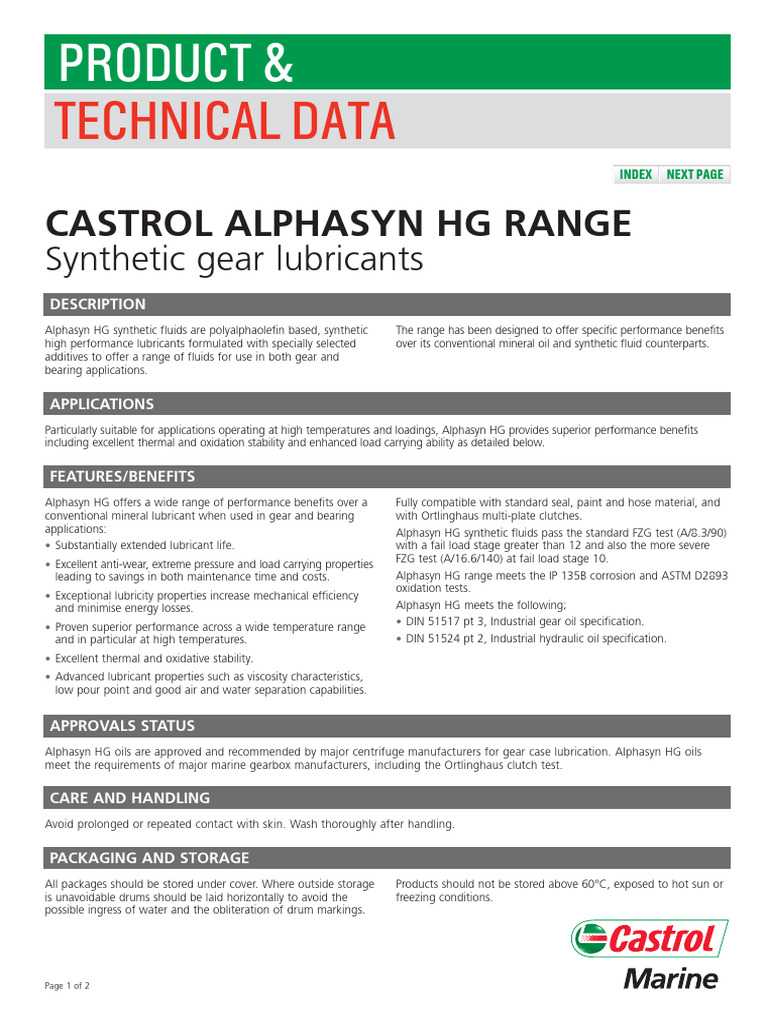 Alphasyn HG Range | PDF | Lubricant | Mechanical Engineering