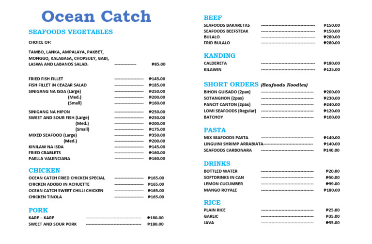 Ocean Catch Menu | PDF | Food And Drink | Foods