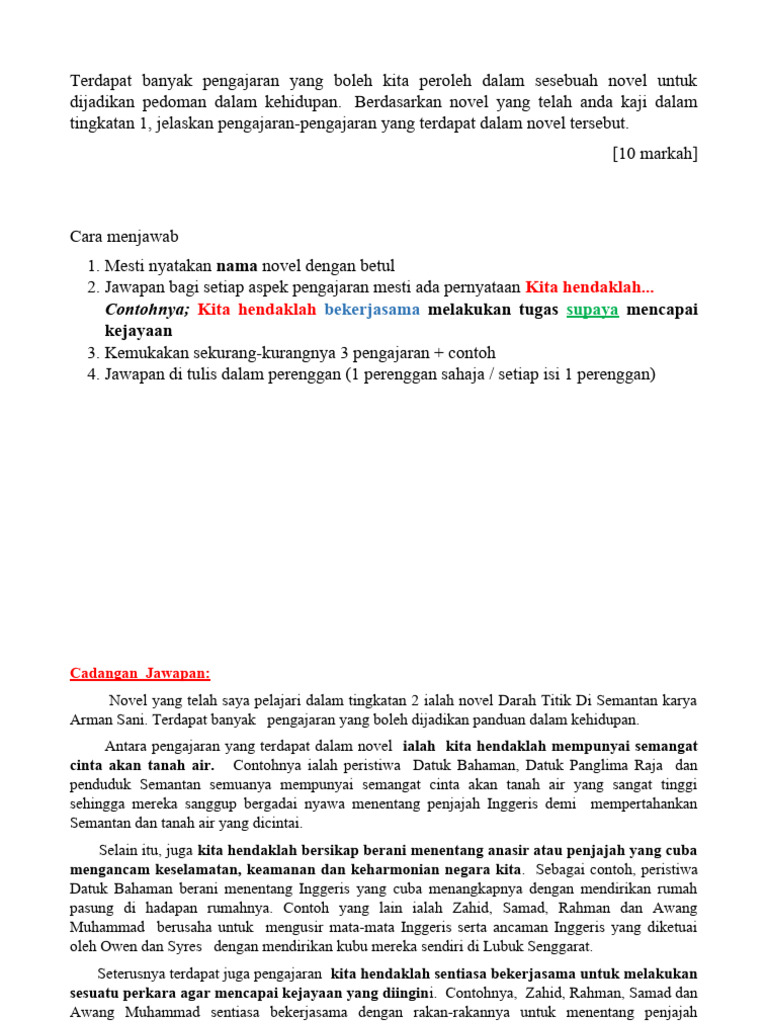 Pengajaran Novel Darah Titik Di Semantan | PDF