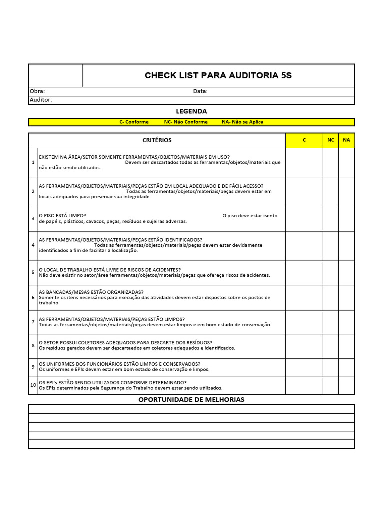 Check List de Auditoria 5S | PDF Check List de Auditoria 5S | PDF