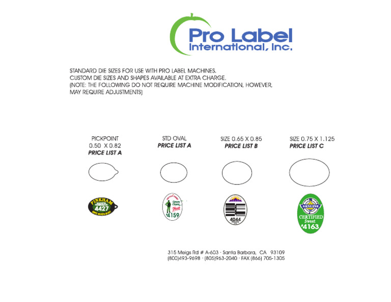 Standard Die Sizes | PDF