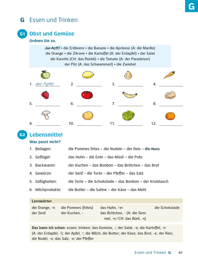 Wortschatz Essen Und Trinken A2 | PDF