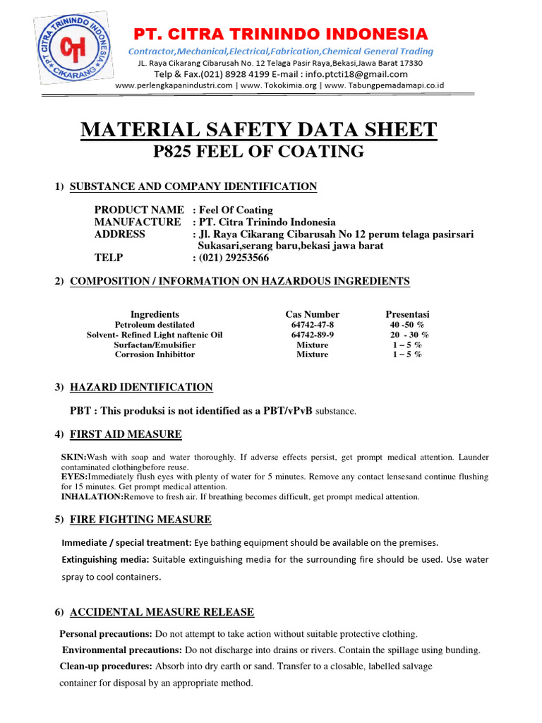 Msds Feel of Coating | PDF | Personal Protective Equipment | Water