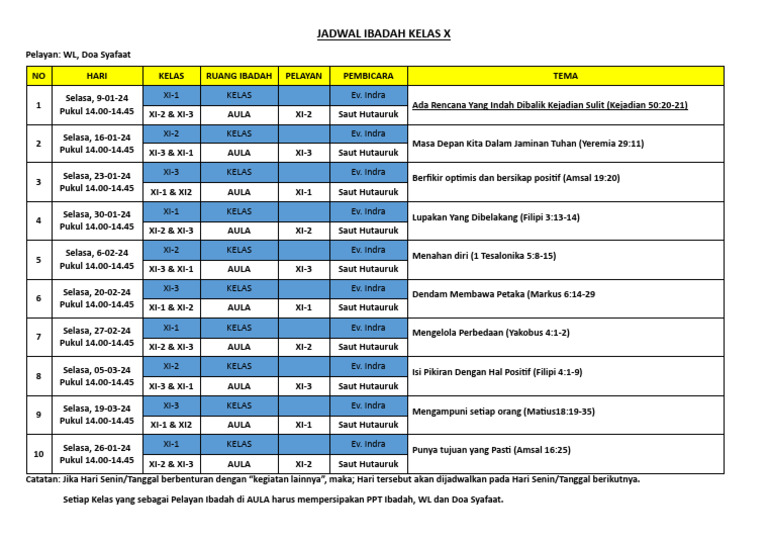 Jadwal Ibadah Kelas XI 2024 | PDF