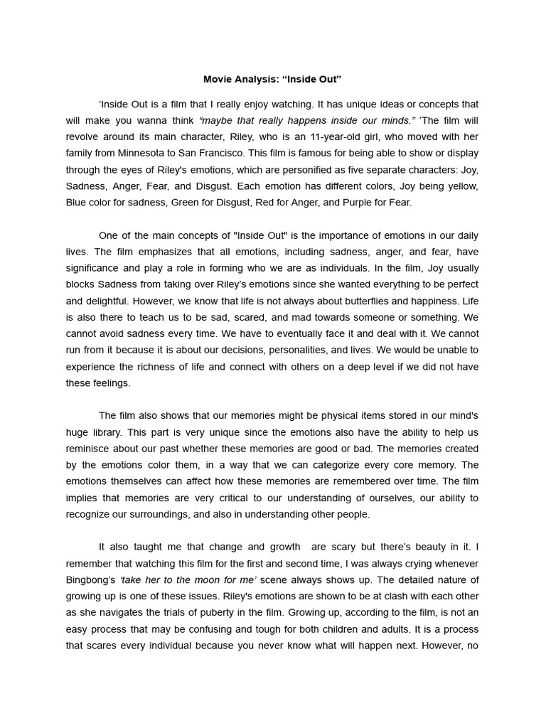 Inside Out Analysis 2.0 | PDF | Emotions | Neuroscience