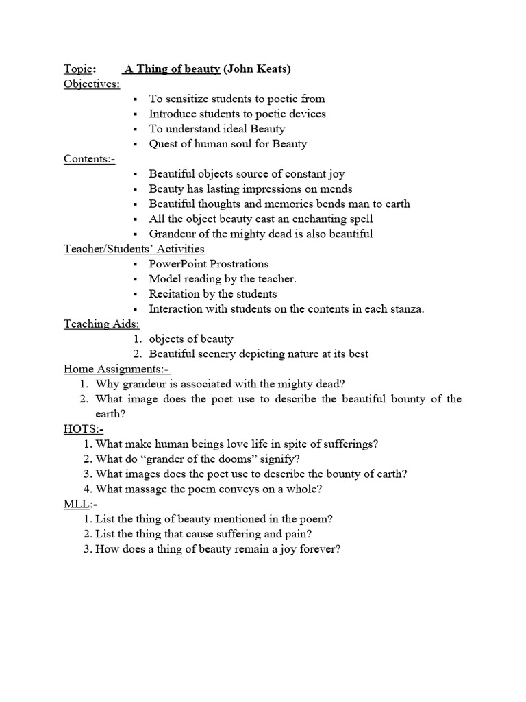 A Thing of Beauty Lesson Plan | PDF | Science & Mathematics