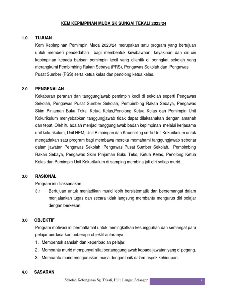 Kertas Kerja Kem Kepimpinan Muda 2024 | PDF