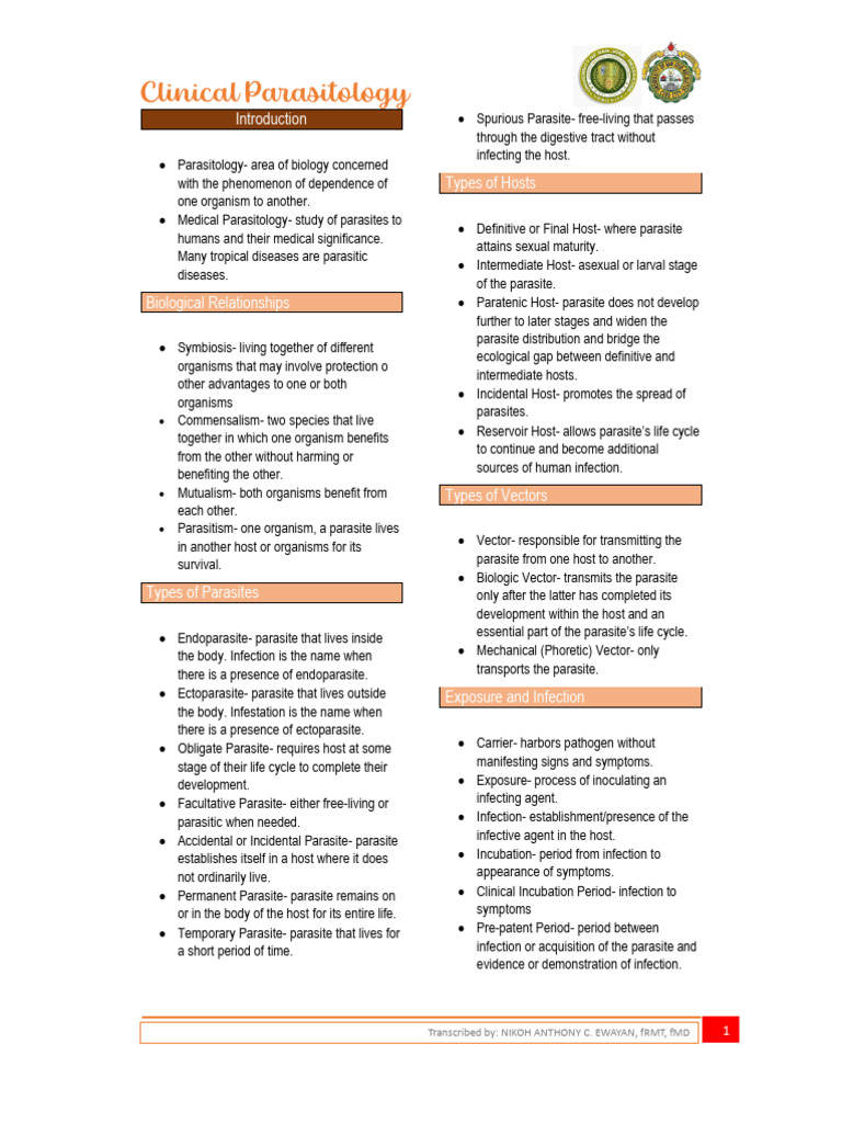 Overview of Clinical Parasitology | PDF | Parasitism | Plasmodium