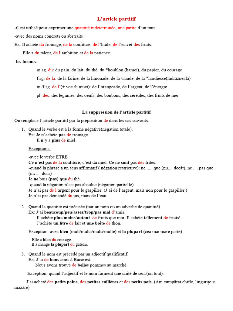 Comprendre l'article partitif en français | PDF