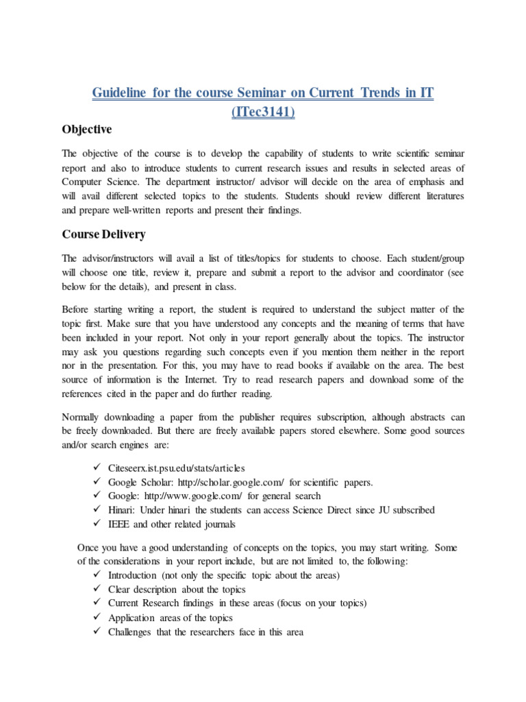 Seminar Guideline Pdf Academic Publishing Academic Journal