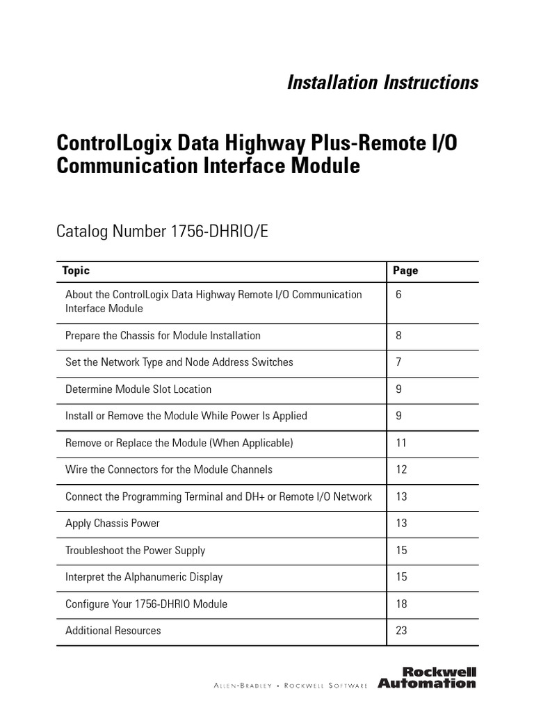 Controllogix Data Highway Plus-Remote I/O Communication Interface ...