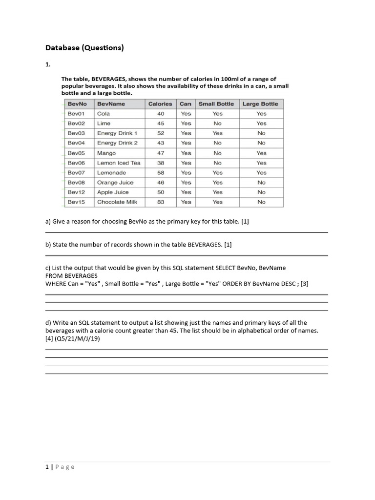 Database Questions 1 Pdf Sql Databases