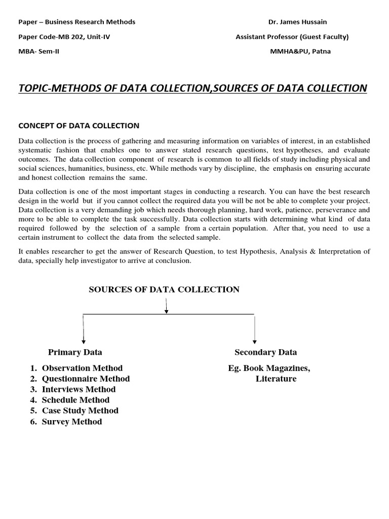 Mmethods of Data Collection, Mba-Ii | PDF | Survey Methodology | Data