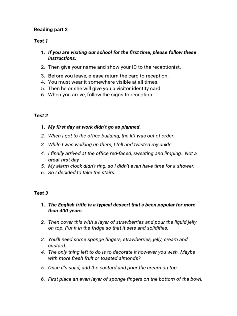 Reading Part 2 | PDF
