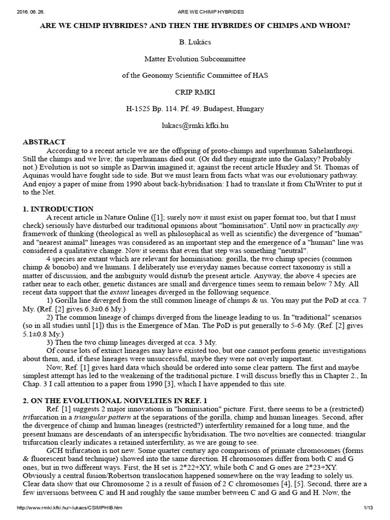 Are We Chimp Hybrides | PDF | Mutation | Evolution