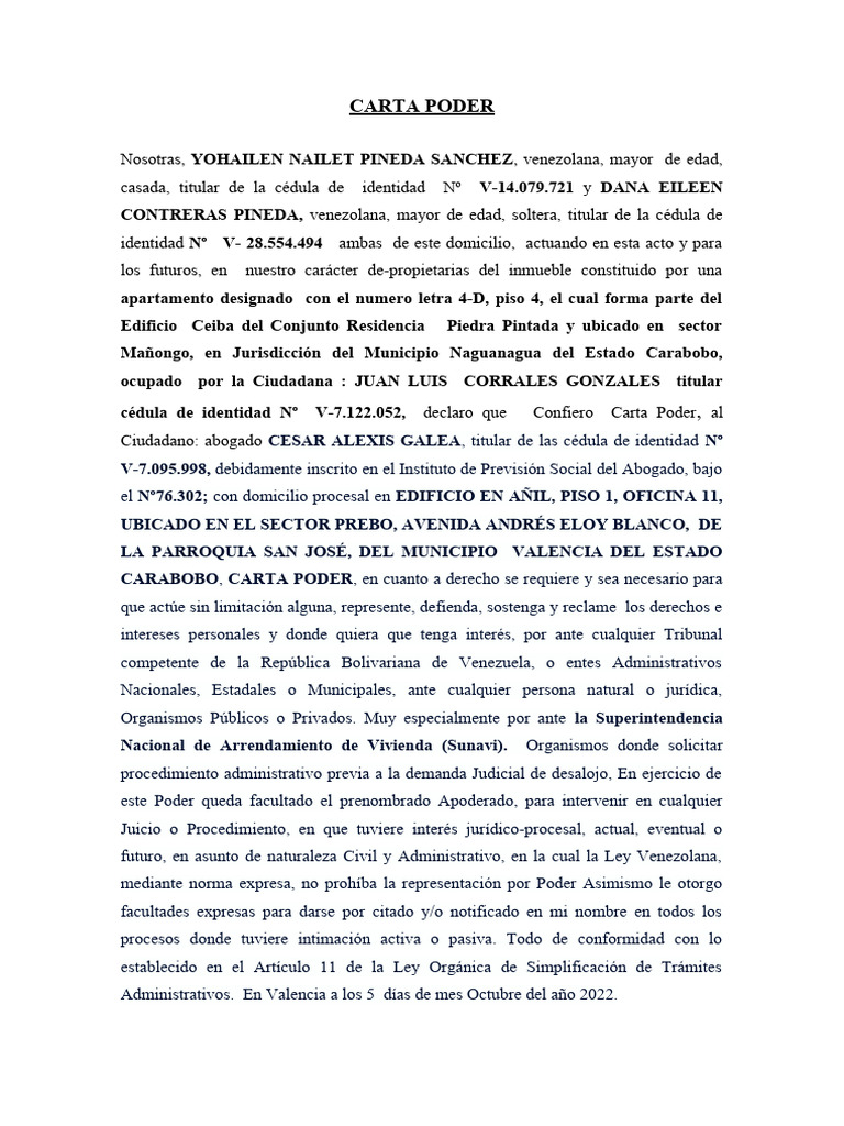 Carta Poder para Representación Legal | PDF | Venezuela | Justicia