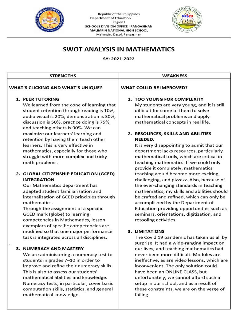 swot | PDF | Learning | Mathematics