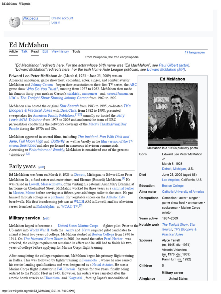 Ed McMahon - Wikipedia | PDF