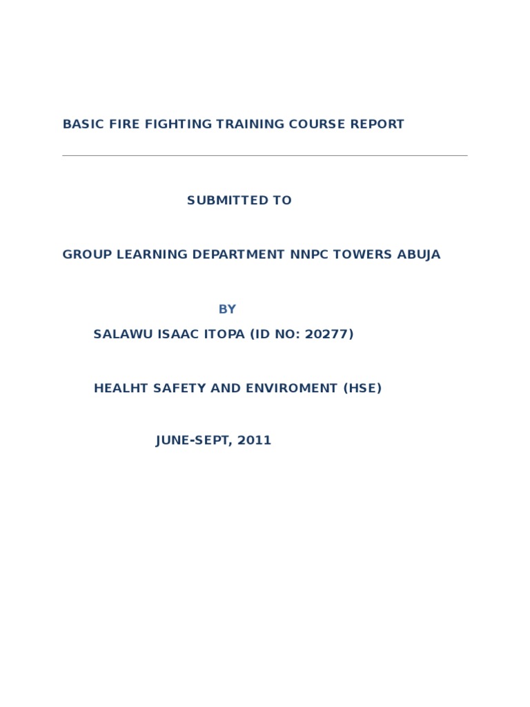 Basic Fire Fighting Training Course Report 3 | Fires | Combustion