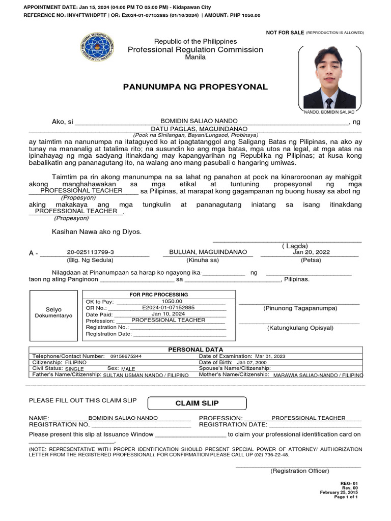 Panunumpa NG Propesyonal: Professional Regulation Commission | PDF