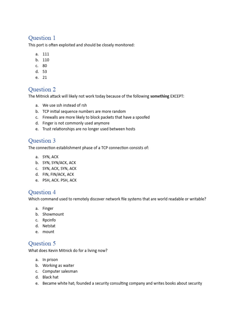 Final Exam Questions | PDF | Transmission Control Protocol | Computer Network