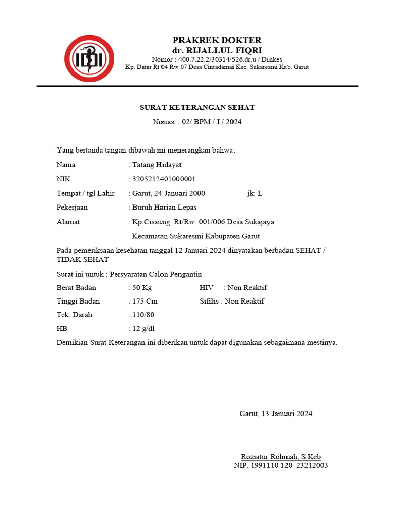 Surat Keterangan Sehat | PDF