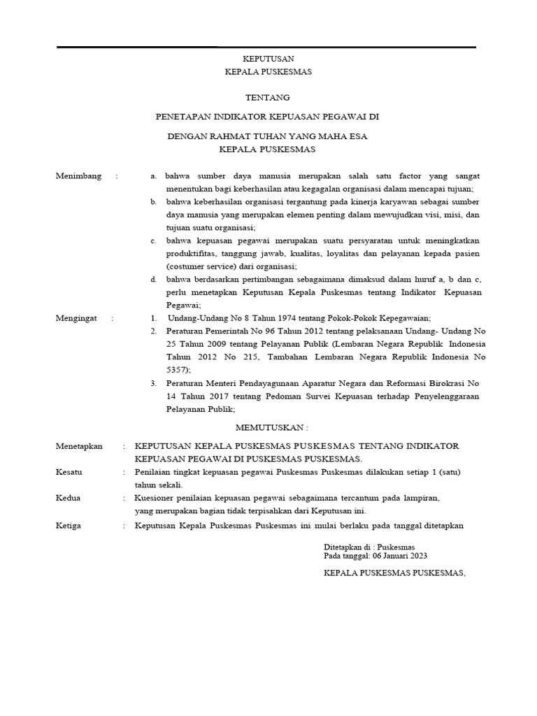 Sk-Penetapan-Indikator-Kepuasan-Pegawai-2023 | PDF