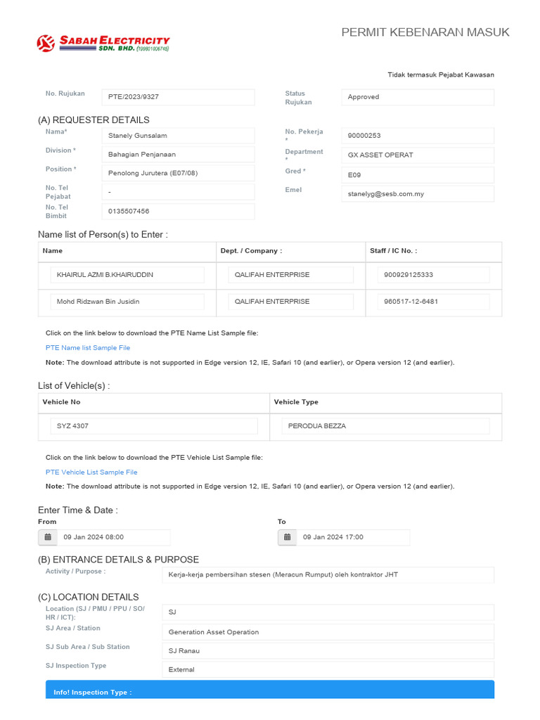 Permit Kebenaran Masuk - 18-11 | PDF | Electrical Substation | Security ...