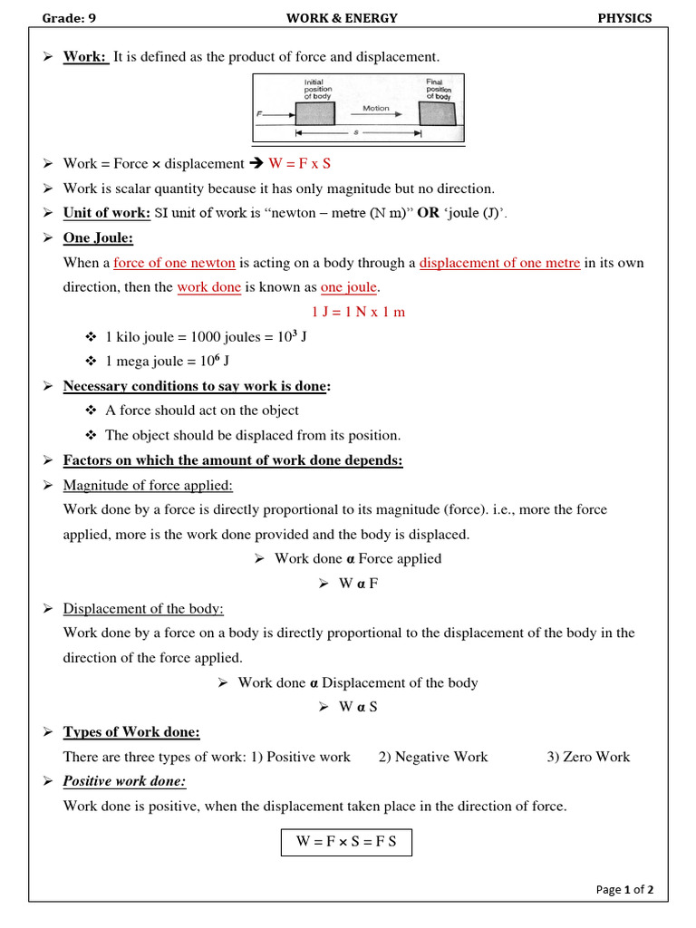 Work and Energy Concepts for Grade 9 | PDF | Science & Mathematics
