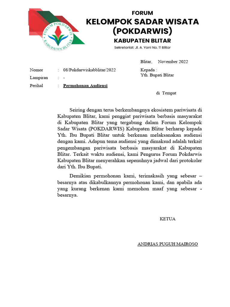 Undangan Pertemuan Rutin Pokdarwis Pdf