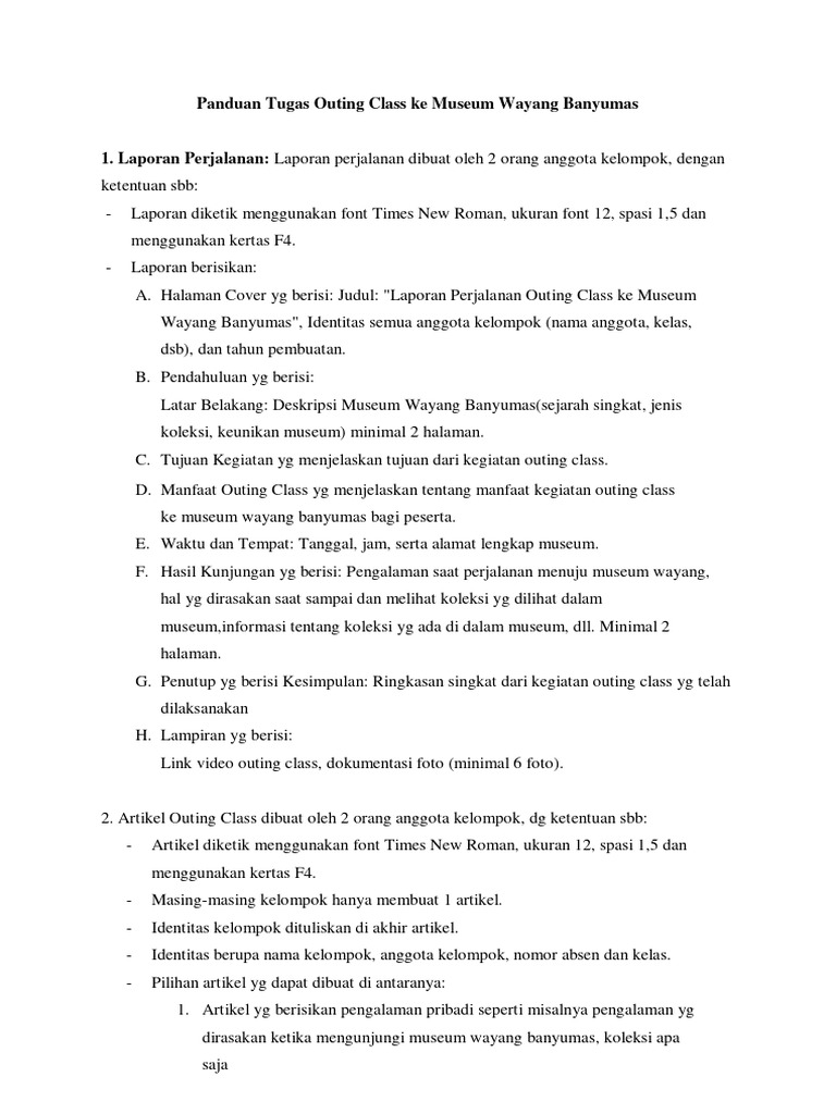 Panduan Tugas Outing Class Museum Wayang Banyumas-1 | PDF