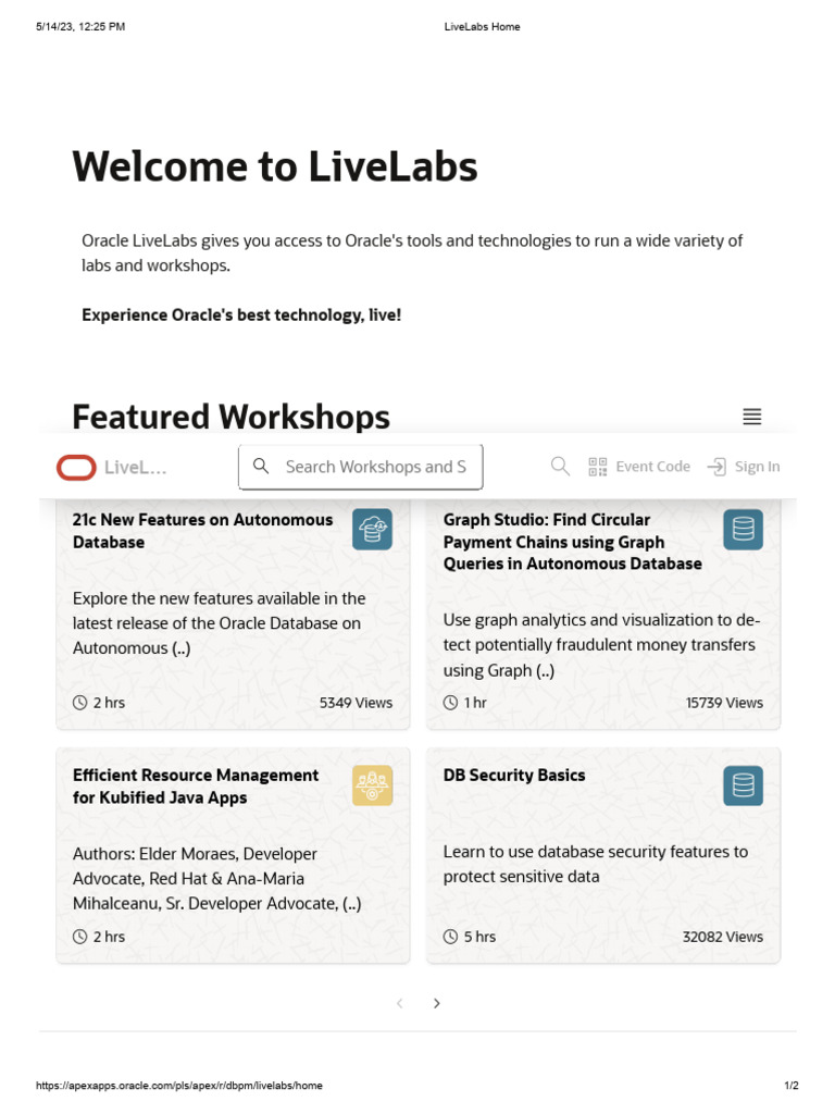 LiveLabs Home | PDF | Oracle Corporation | Databases
