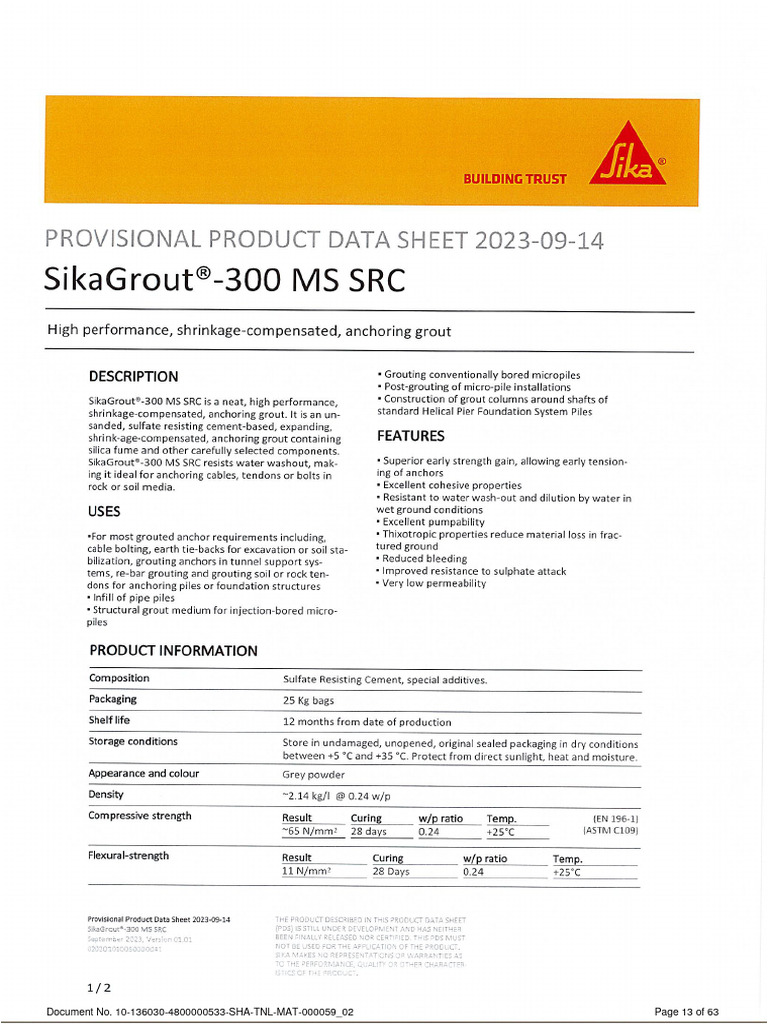 Sika Grout 300 MS SRC (1) | PDF