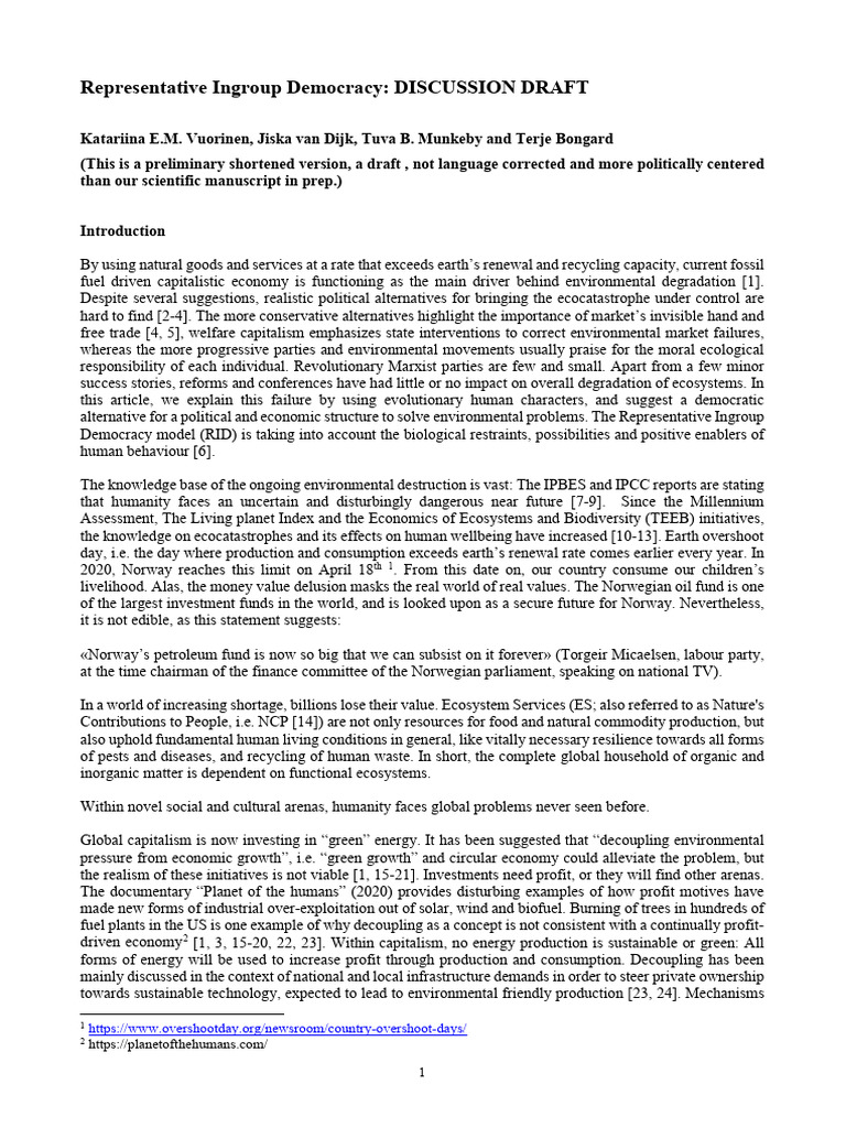 Representative inngroup democracy (RID) discussion draft | PDF ...