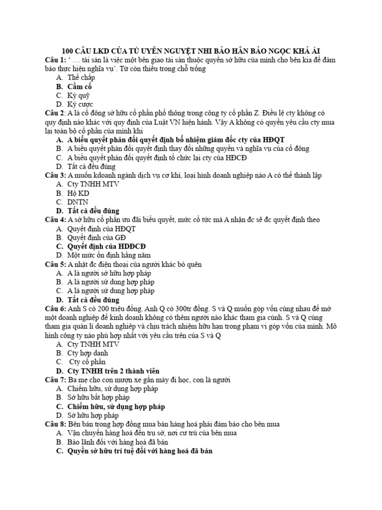 100 Câu LKD | PDF