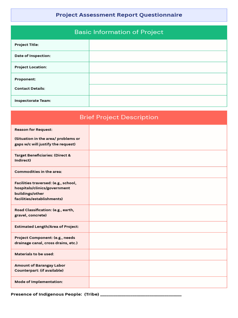 Indigenous Project Assessment Questionnaire | PDF | Science & Mathematics