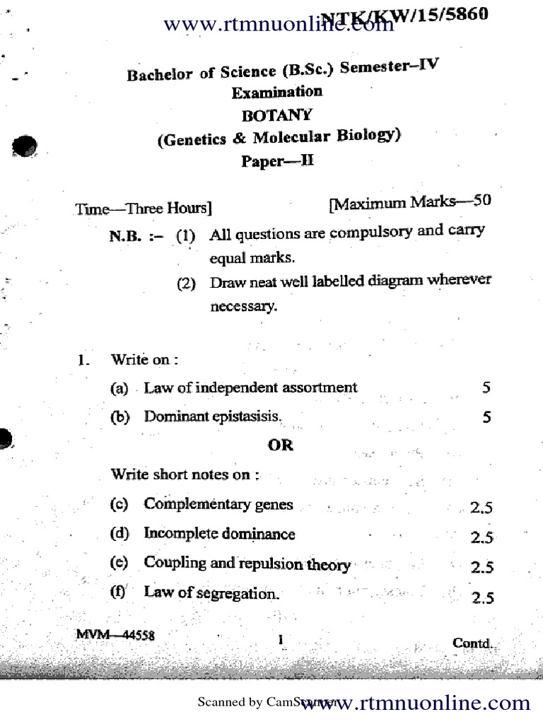 4sem Botany 2.p.question | PDF | Gene | Genetics