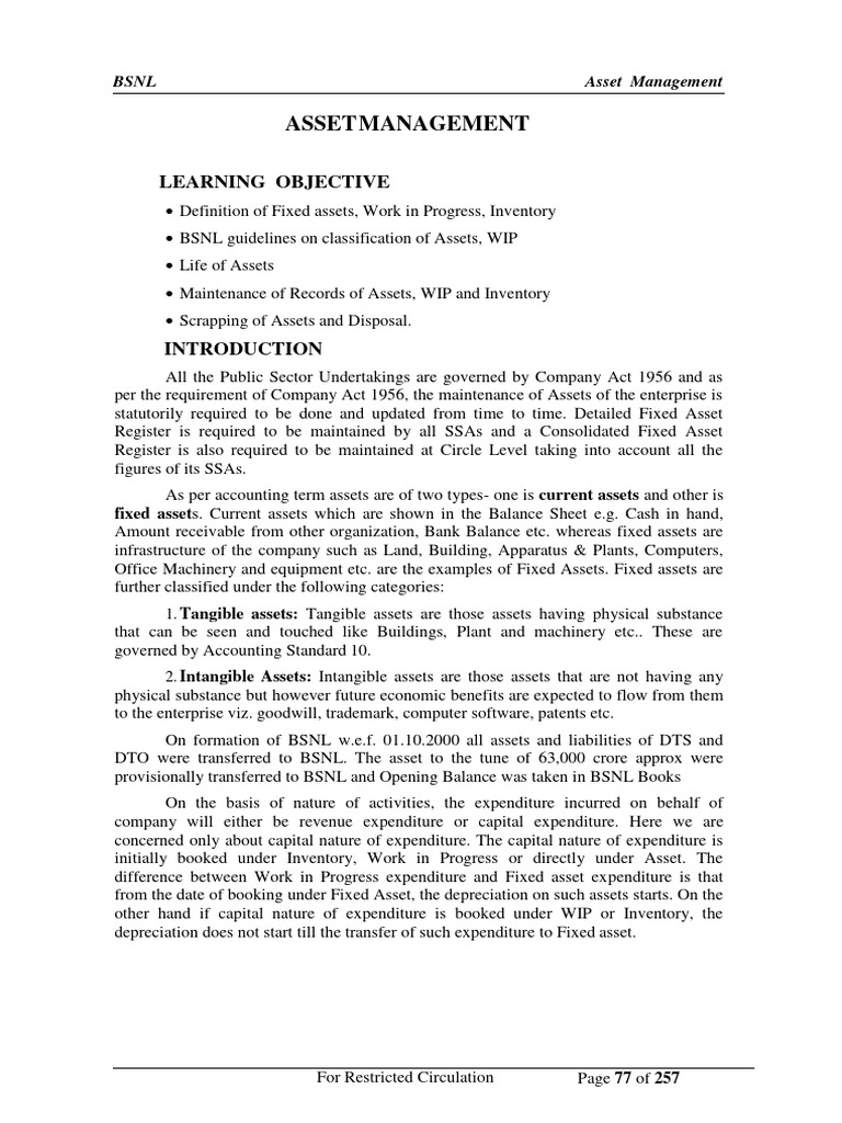 BSNL Fixed Asset Management Guidelines | PDF | Depreciation | Expense