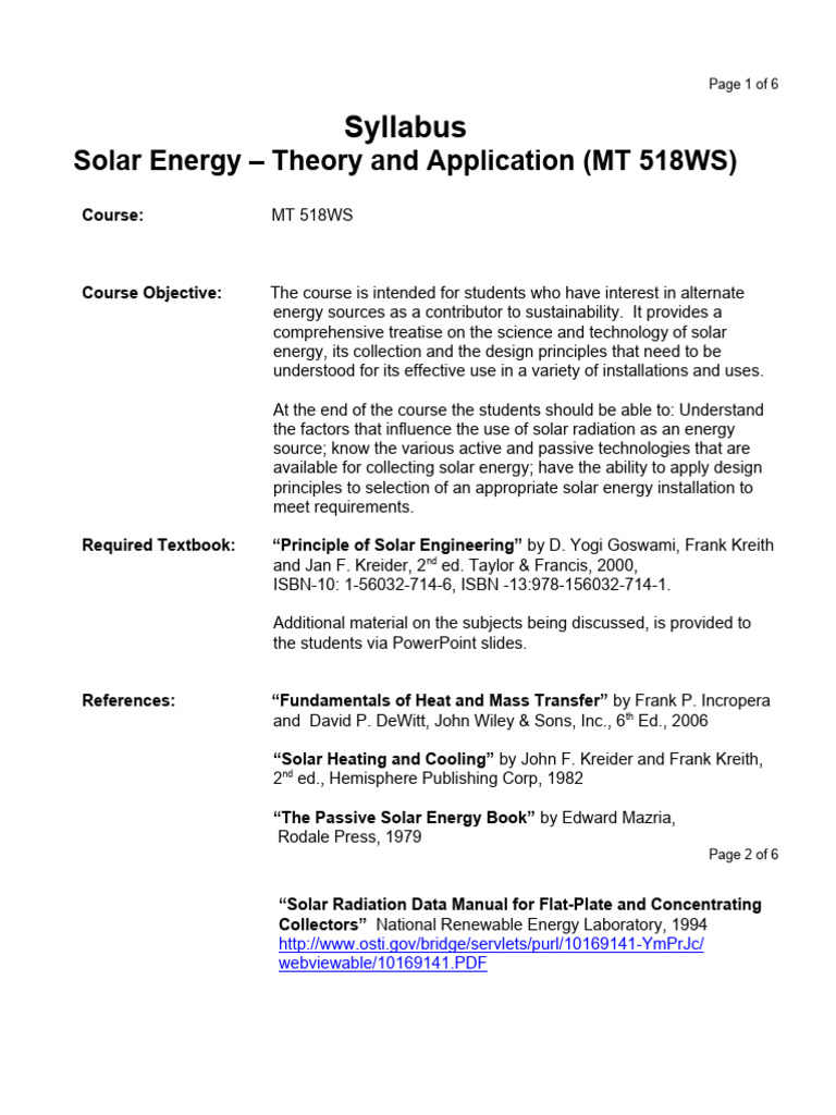 MT518 Syllabus | PDF | Photovoltaics | Solar Energy MT518 Syllabus | PDF | Photovoltaics | Solar Energy