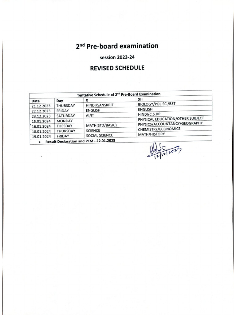 2nd Pre-Board Revised Schedule | PDF