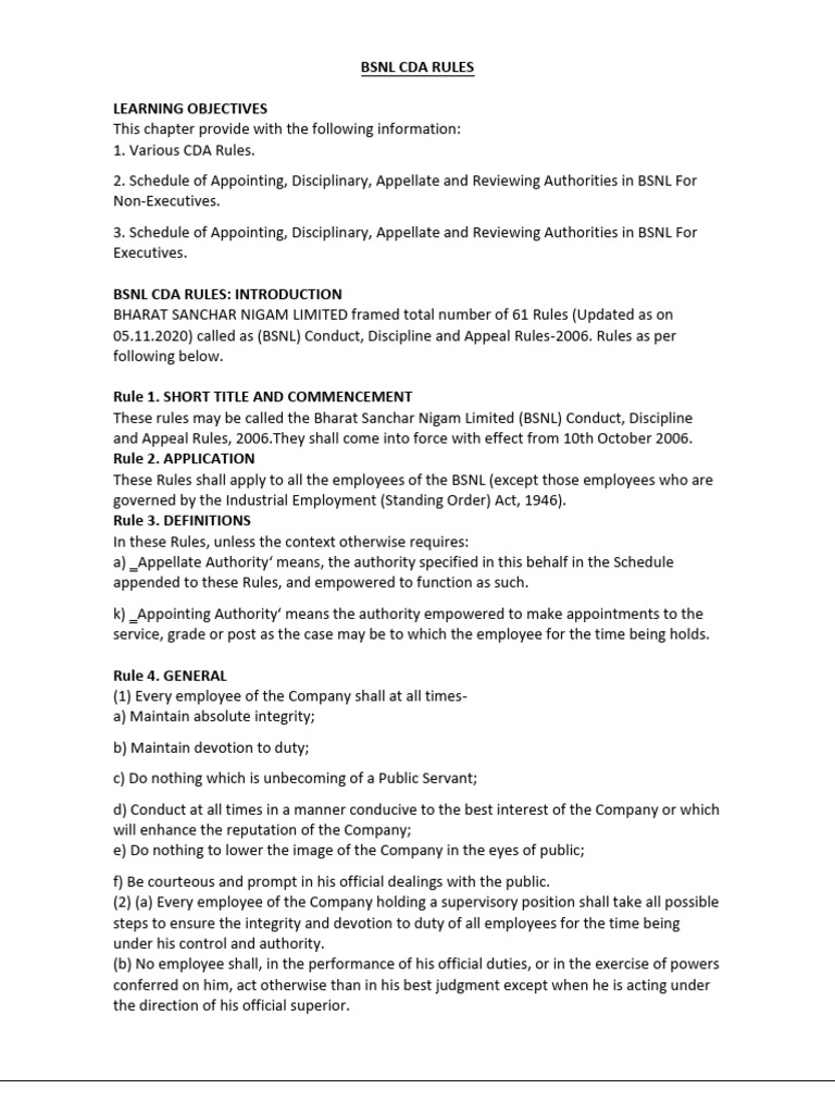 Ch10. BSNL Cda Rules | PDF | Employment | Loans