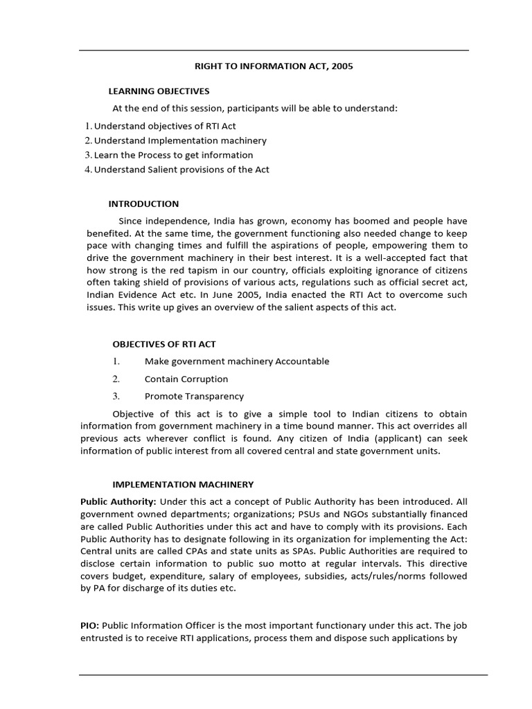 Ch8. RIGHT TO INFORMATION ACT, 2005 | PDF | Justice | Crime & Violence