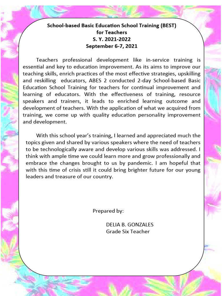 2021-2021 BEST Reflection Paper | PDF | Teachers | Learning