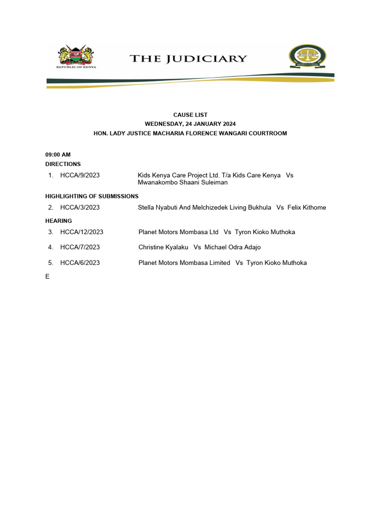 High - Court CAUSELIST | PDF