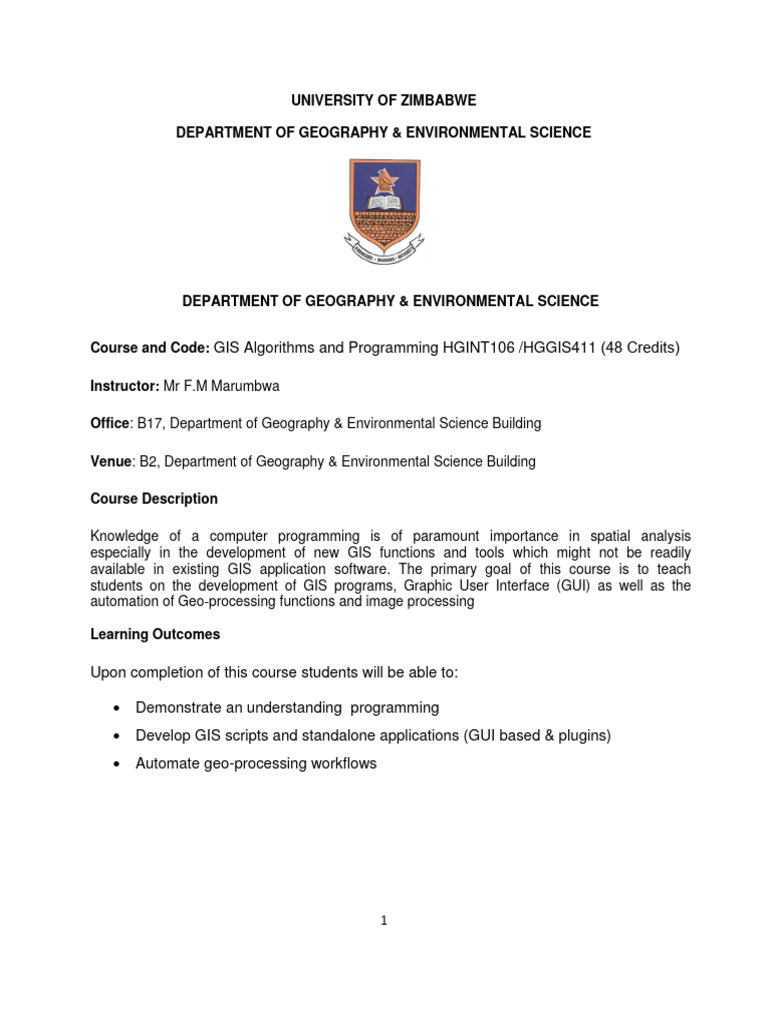 GIS Algorithms and Programming - HGINT106-HGGIS411 | PDF | Geographic Information System ...